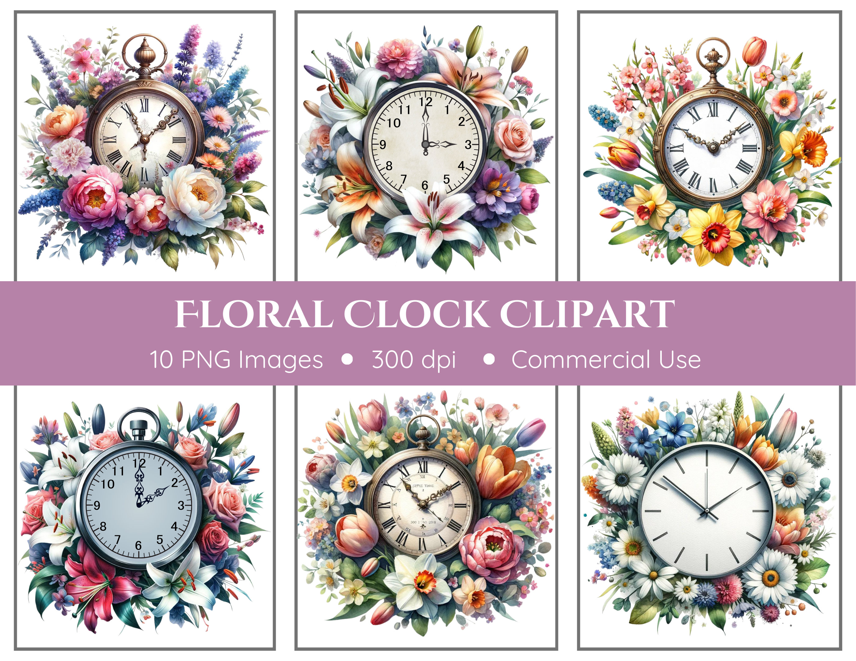 Spring Forward Clipart - Floral Clocks Clipart - Transparent Background ...