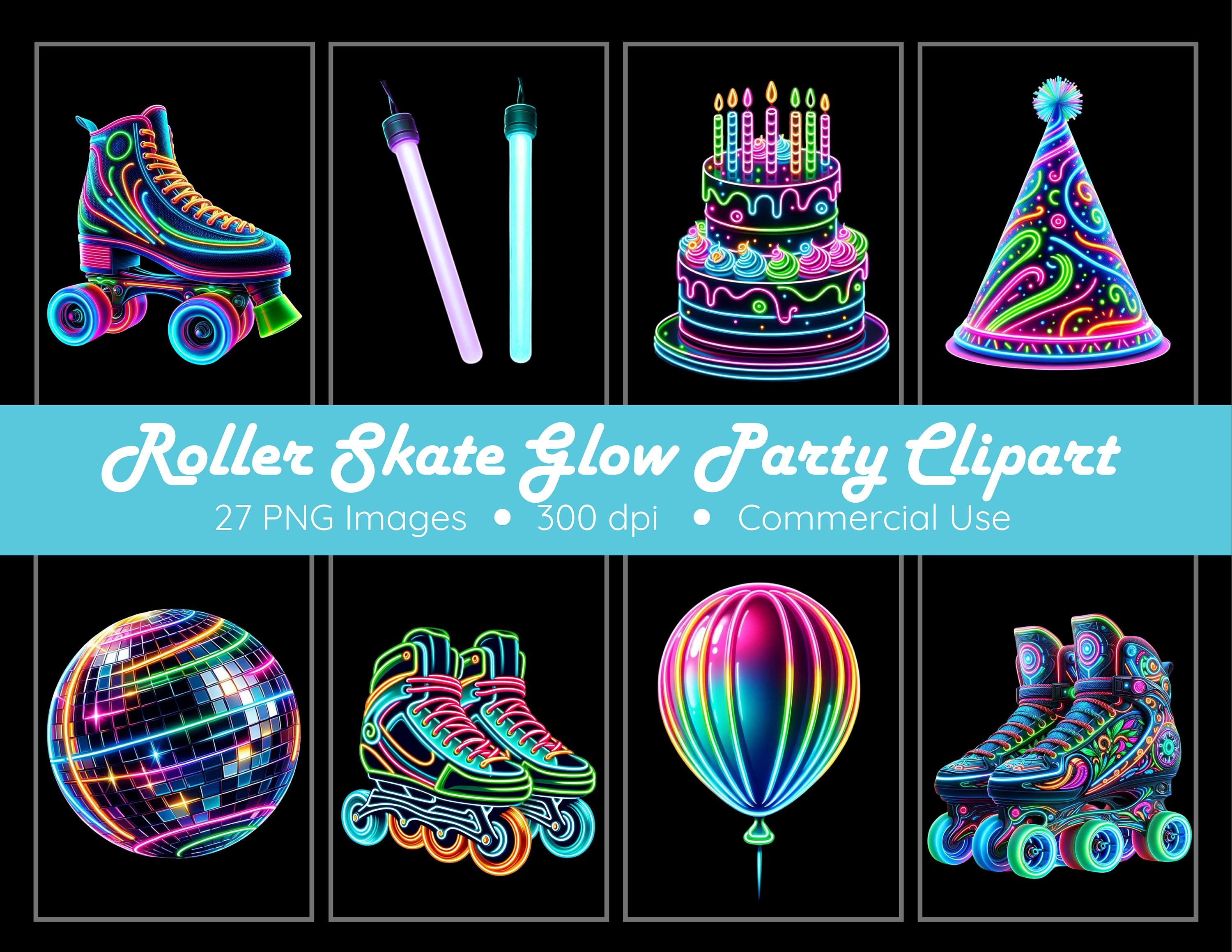 Glow Party Roller Skate Clipart Pack 27 Pngs Transparent Background ...