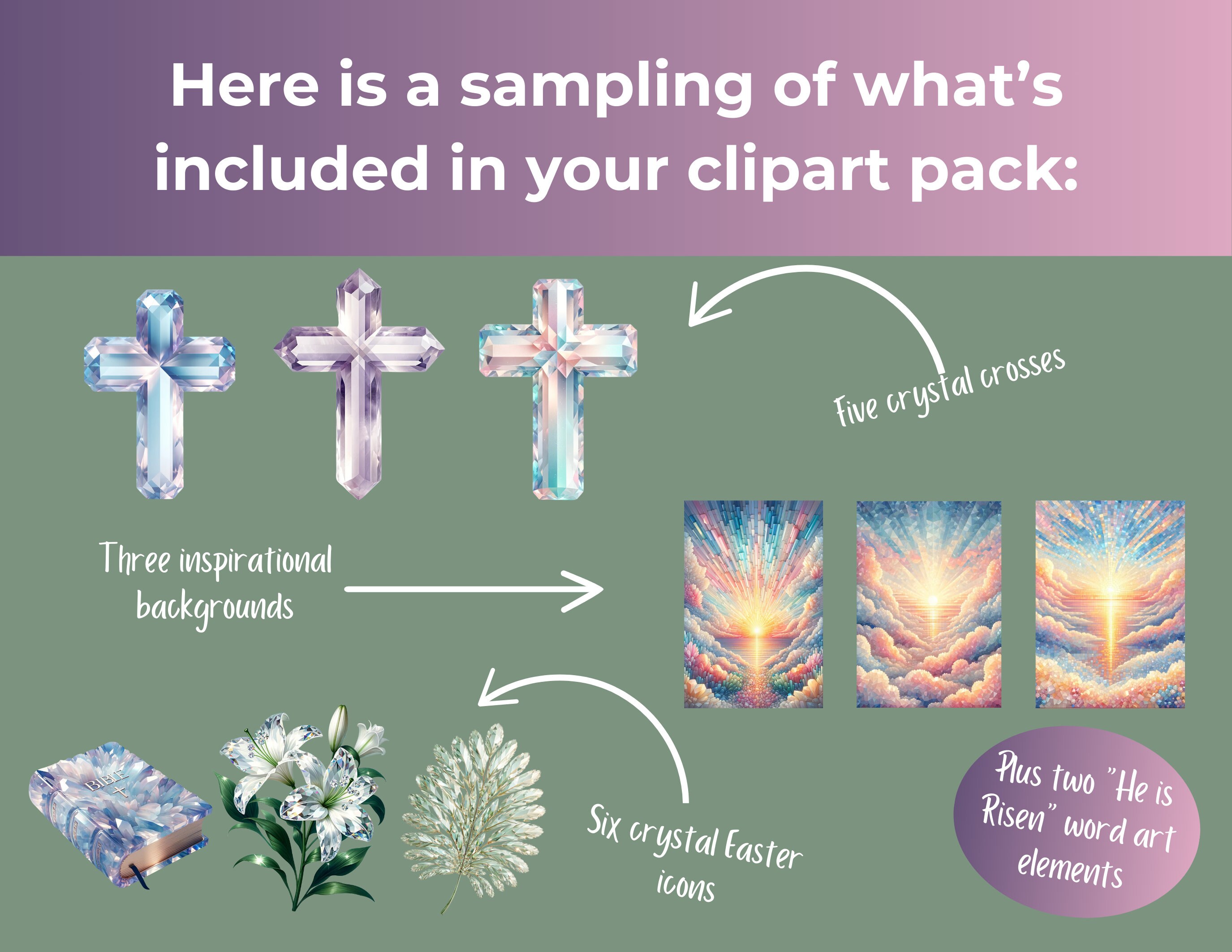 Religious Easter Crystal Clipart Pack Transparent Background Crosses ...