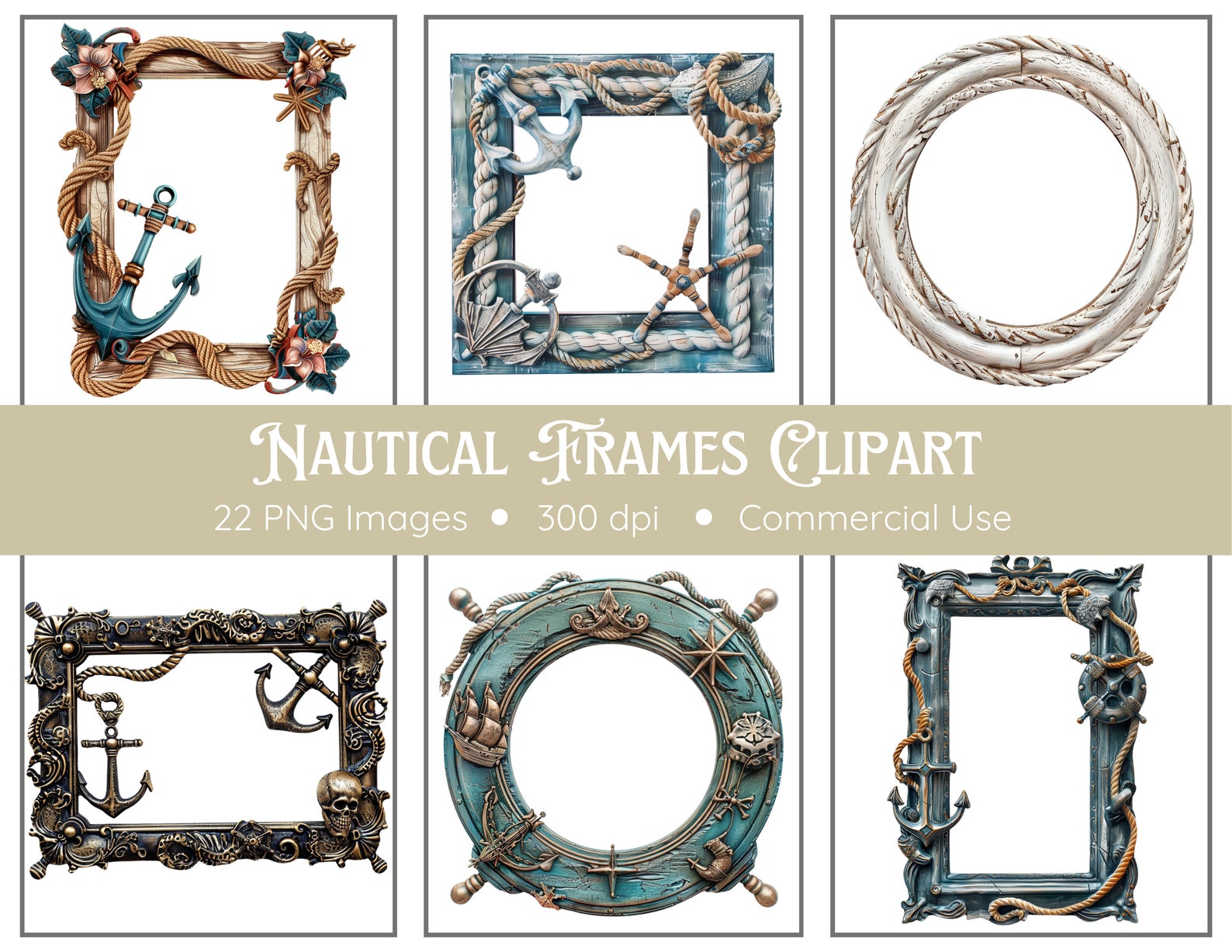 Nautical Frames Clipart | 22 Pngs | Nautical Png | Nautical Clipart ...