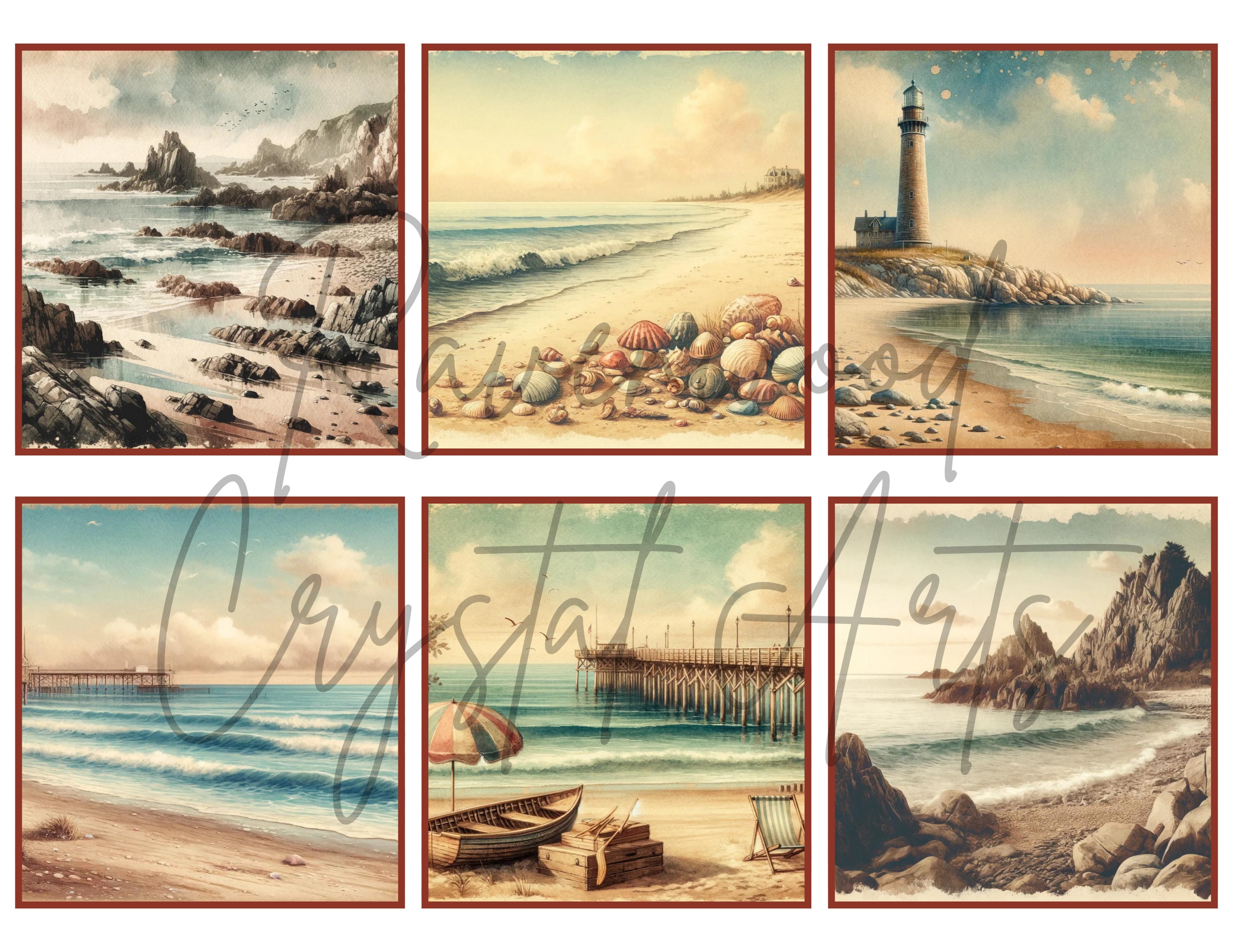 Vintage Beach Paper 12 PNG Pages Nautical Junk Journal Paper Digital ...