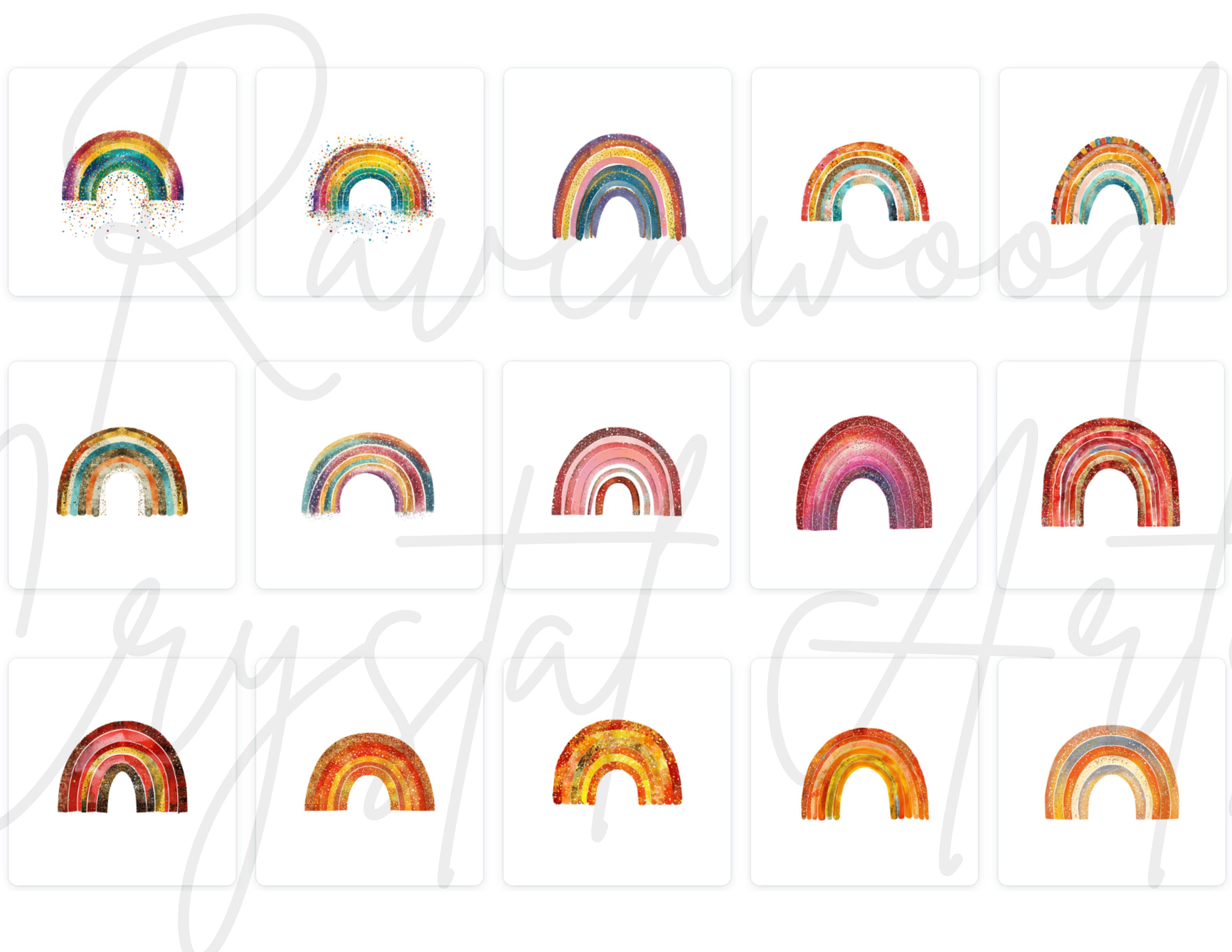Textured Boho Rainbow Clipart | 30 Pngs | Rainbow Clipart | Boho ...