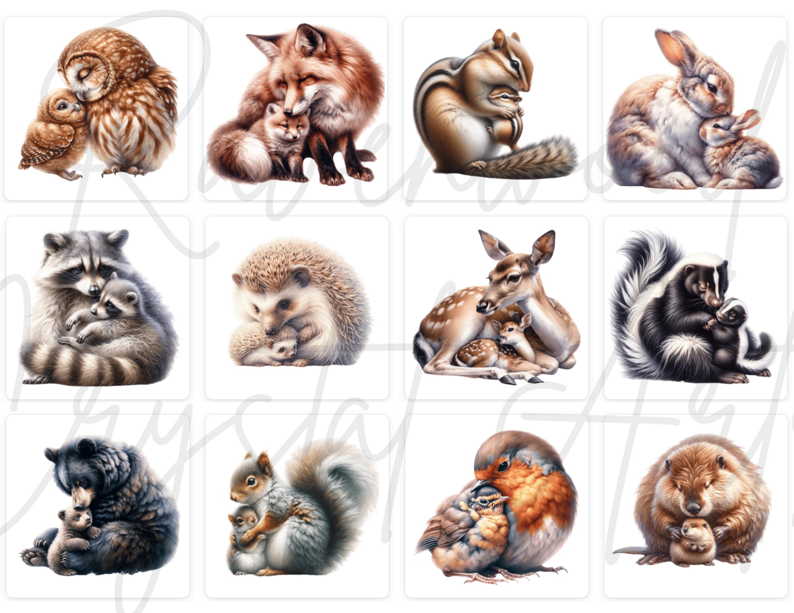 Mother and Baby Woodland Animals Clipart Safari Clipart Transparent ...