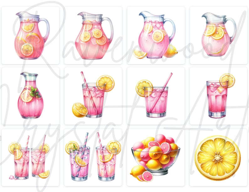 Pink Lemonade Clipart Pack - Transparent Background - Lemonade, Pink ...
