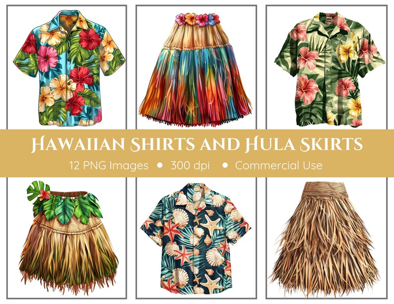 Hawaiian Shirts and Hula Skirts Clipart | 12 Pngs | Instant Download ...