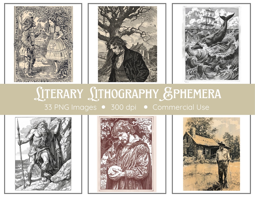 Literary Ephemera | Lithography | Book Ephemera | Vintage Art | Collage ...