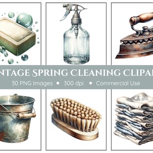 Vintage Spring Cleaning Clipart Pack - Transparent Background ...