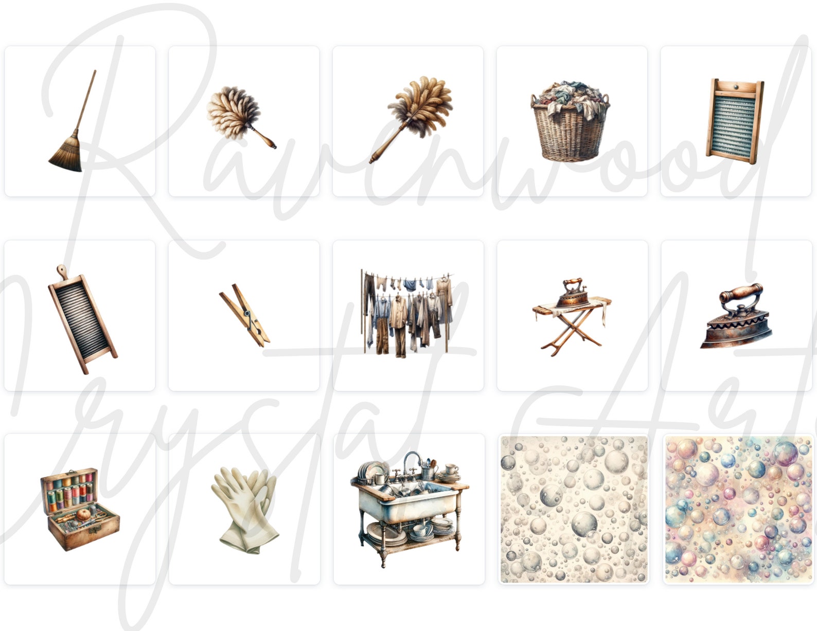 Vintage Spring Cleaning Clipart Pack - Transparent Background ...