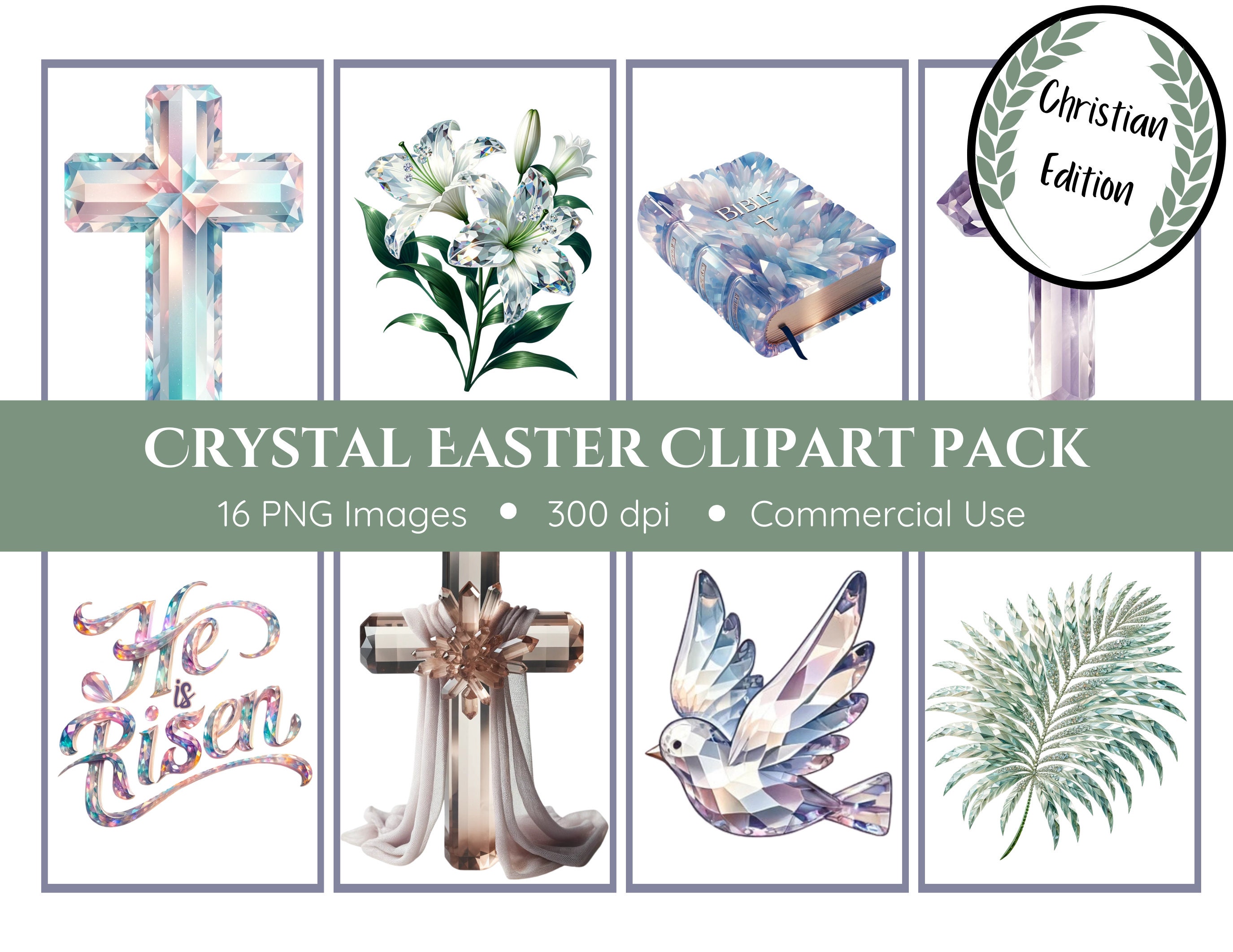 Religious Easter Crystal Clipart Pack Transparent Background Crosses ...