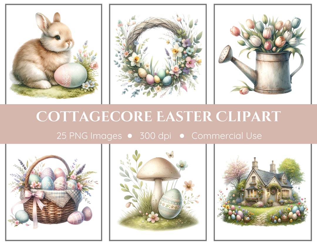 Cottagecore Easter Clipart Pack - Transparent Background - Watercolor ...