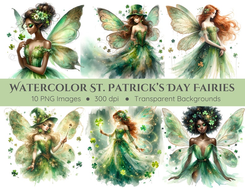 St. Patrick's Day Fairies Clipart Pack - Transparent Background ...