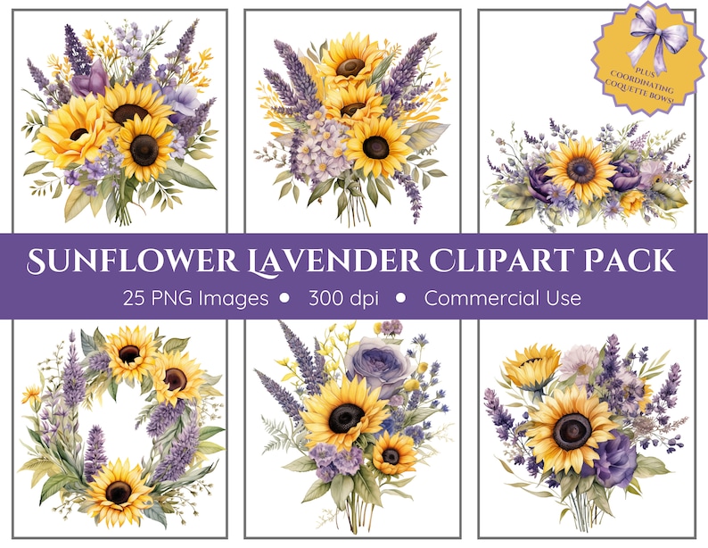 Sunflower and Lavender Clipart Pack - Transparent Background ...