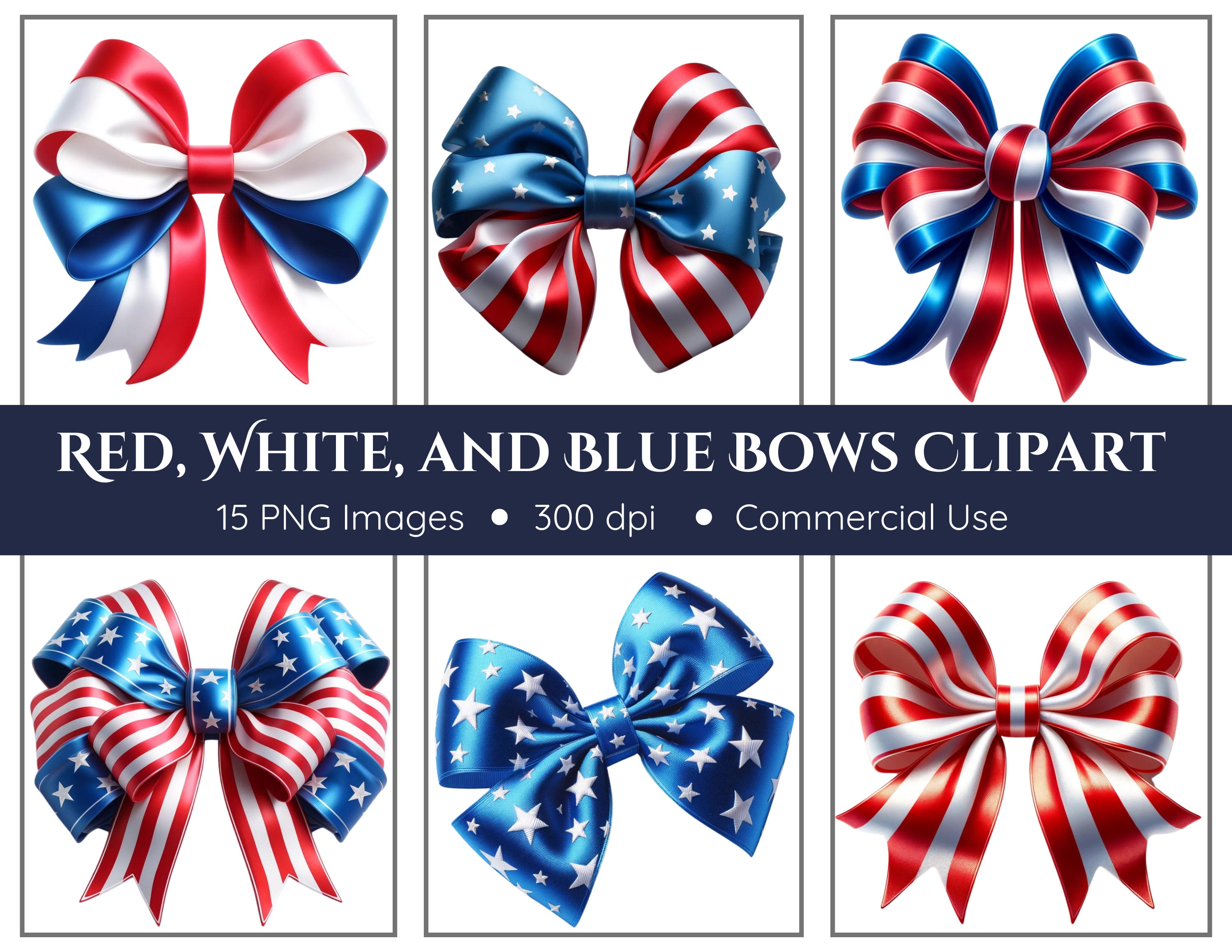 Red, White, and Blue Bows Clipart 15 Pngs American Flag Bows 4th of ...