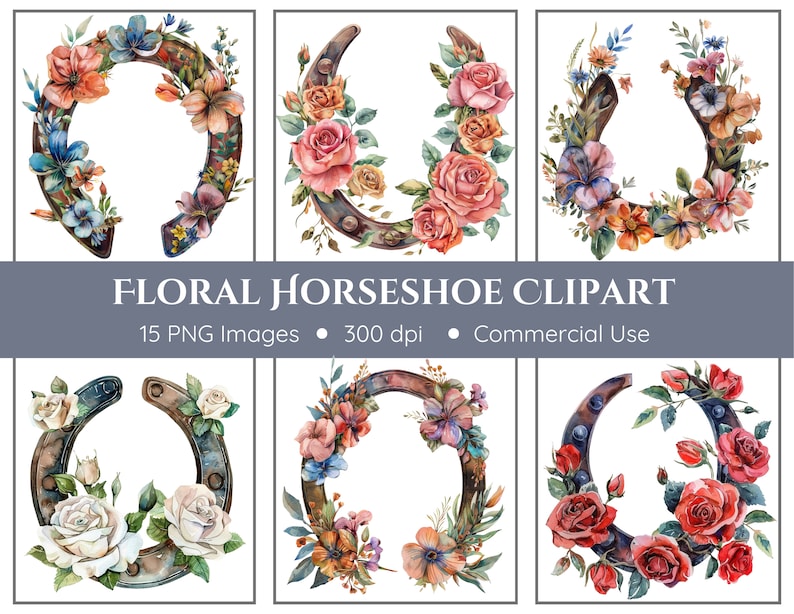 Floral Horseshoes Clipart Pack - Transparent Background - Horseshoes ...
