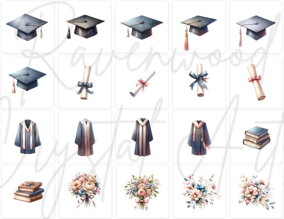 Watercolor Graduation Clipart Pack Transparent Background 2024, 2025 ...