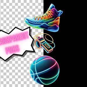 Neon Basketball Clipart Pack - Transparent Background - Basketballs ...