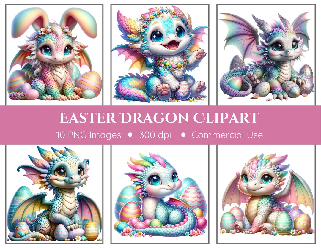 Easter Dragons Clipart Pack - Transparent Background - Baby Dragons ...