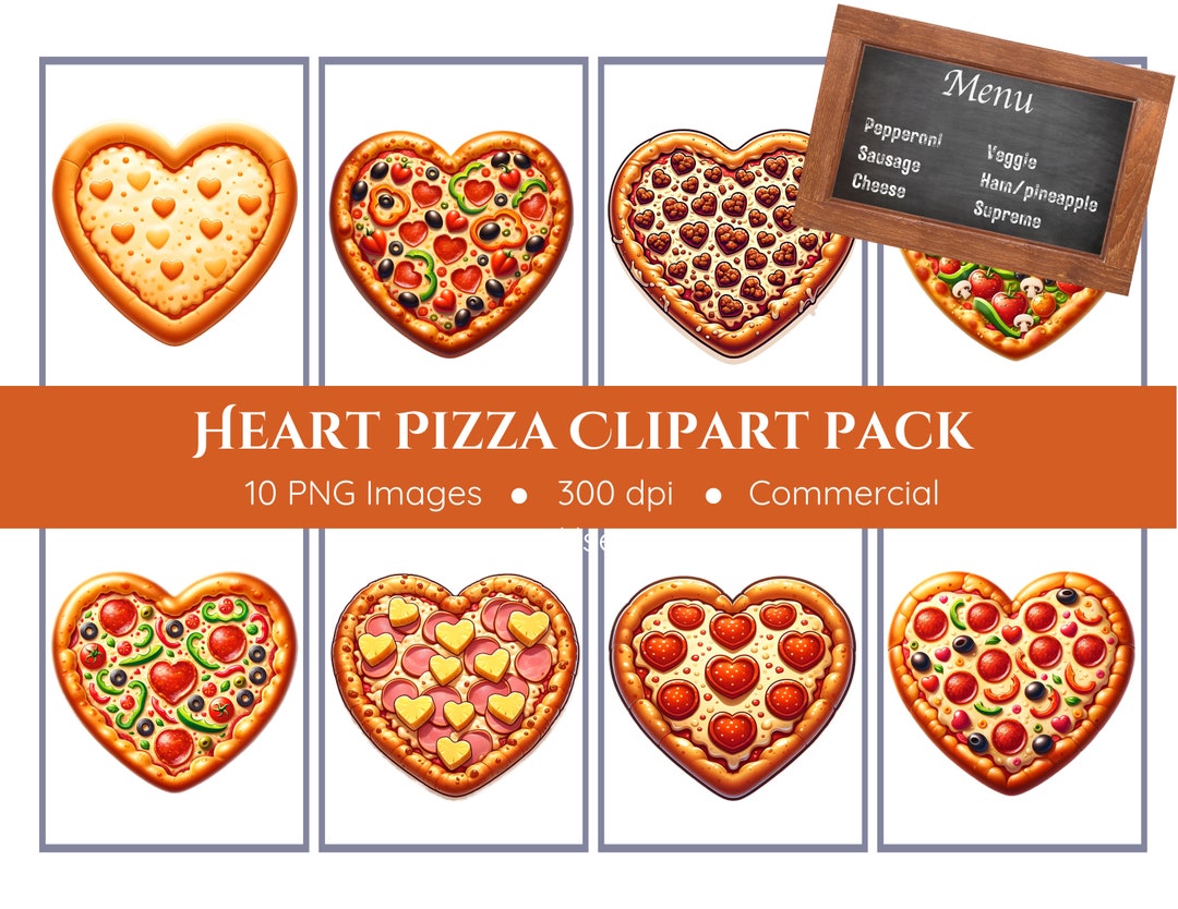 Heart Pizza Clipart Pack - Transparent Background - Hearts, Pizza ...