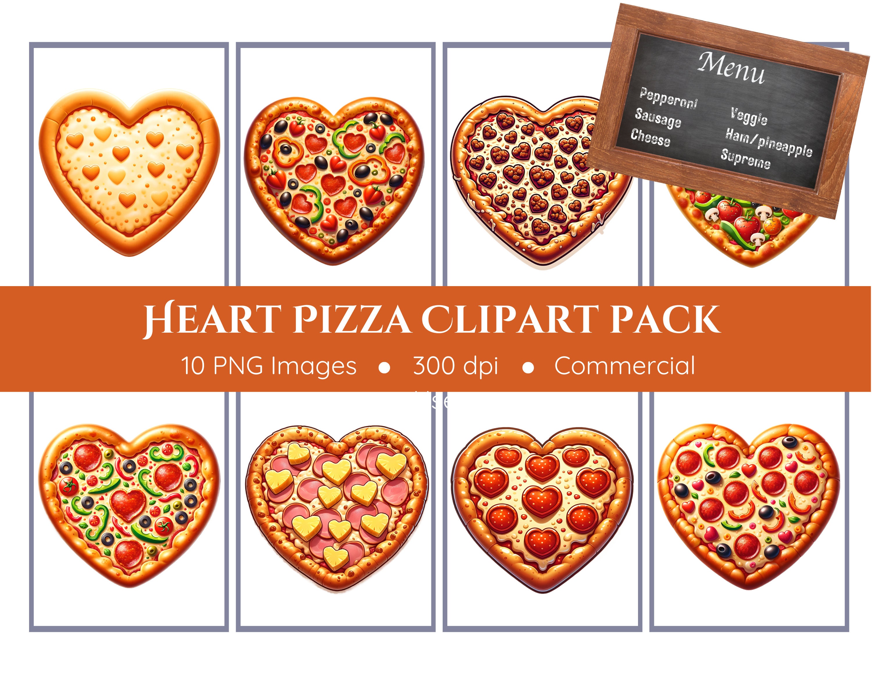 Heart Pizza Clipart Pack - Transparent Background - Hearts, Pizza ...