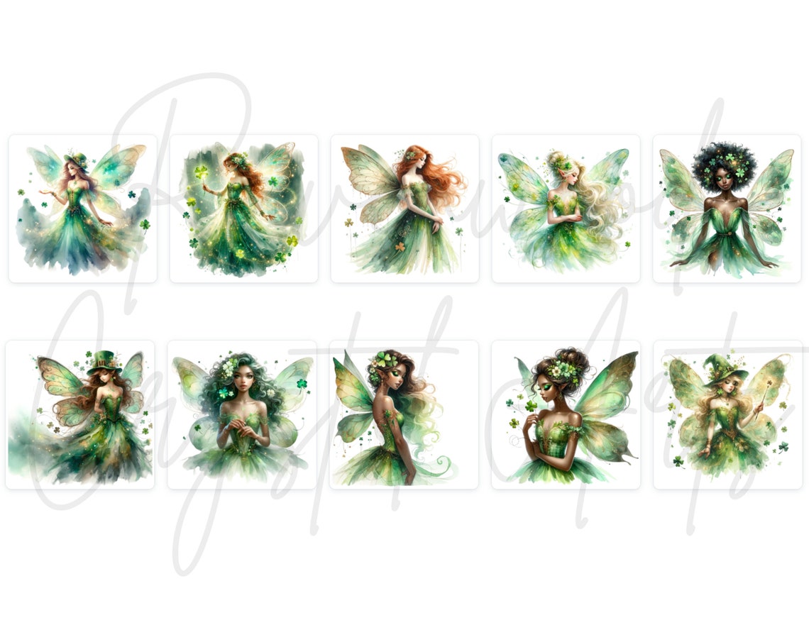 St. Patrick's Day Fairies Clipart Pack Transparent Background ...
