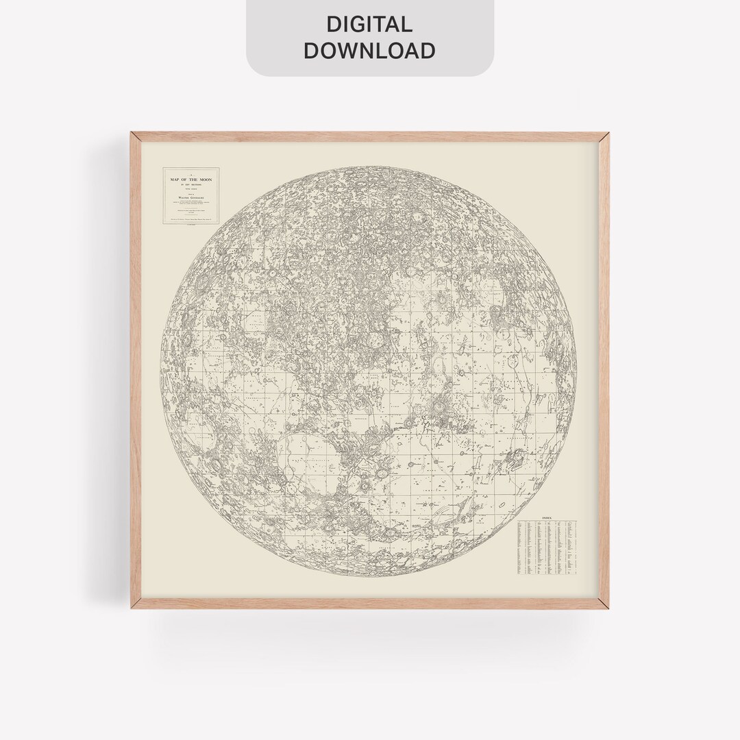 ANTIQUE MOON MAP - Large Moon Map, Digital Download, Antique Celestial ...