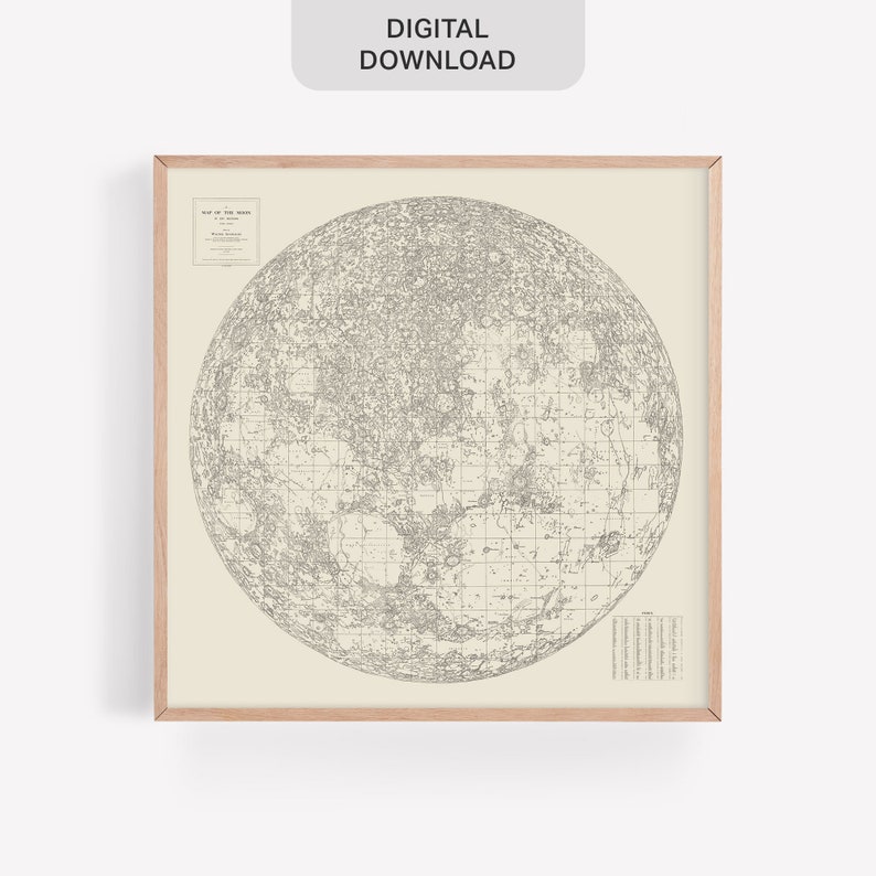 ANTIQUE MOON MAP Large Moon Map, Digital Download, Antique Celestial ...