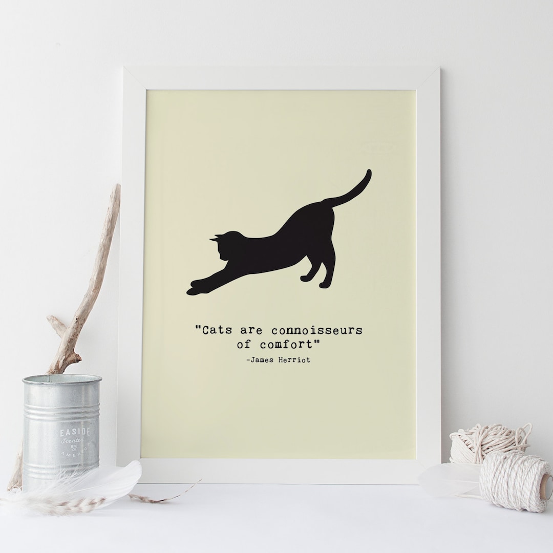 CAT QUOTE POSTER Yellow Cat Art Print Gift for Cat Lover Cat Wall Art ...