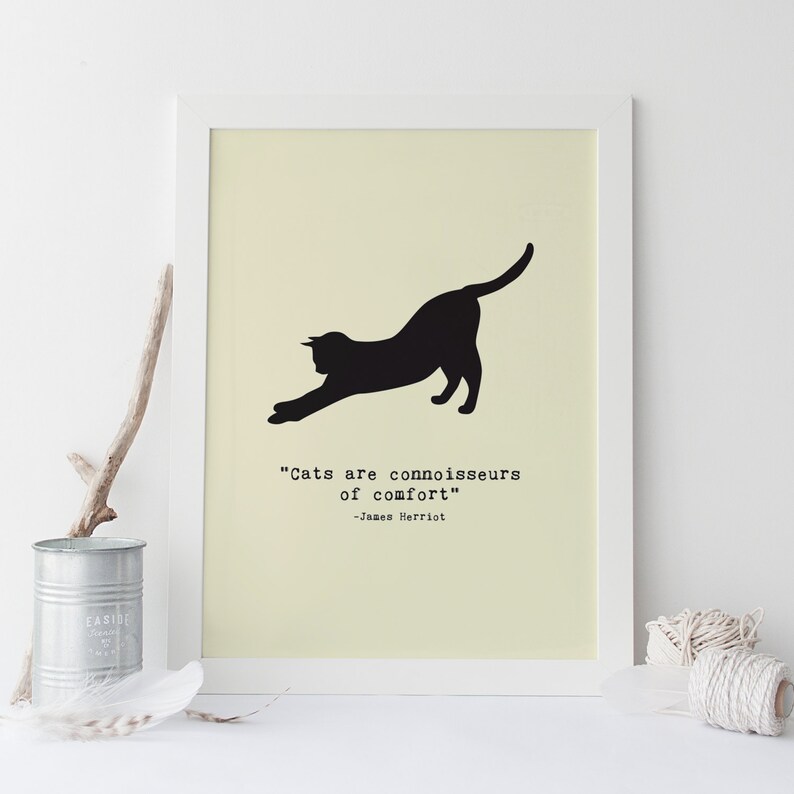 CAT QUOTE POSTER Yellow Cat Art Print Gift for Cat Lover Cat Wall Art ...