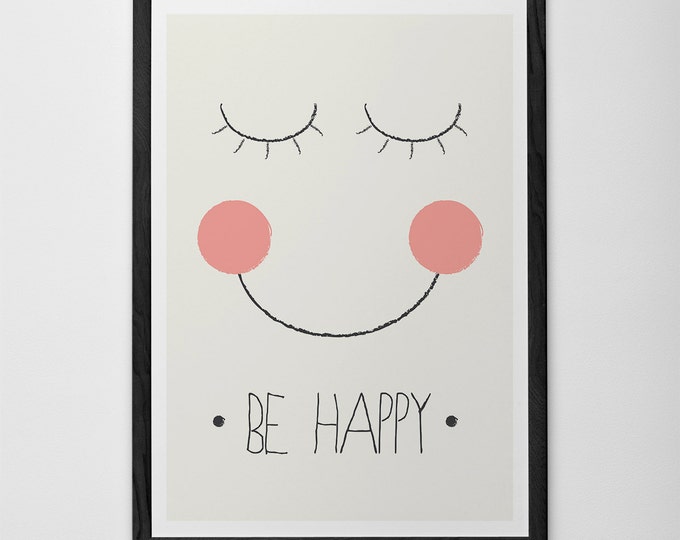 KIDS ROOM POSTER be Happy Nursery Room Art Print, Kids Room Art ...