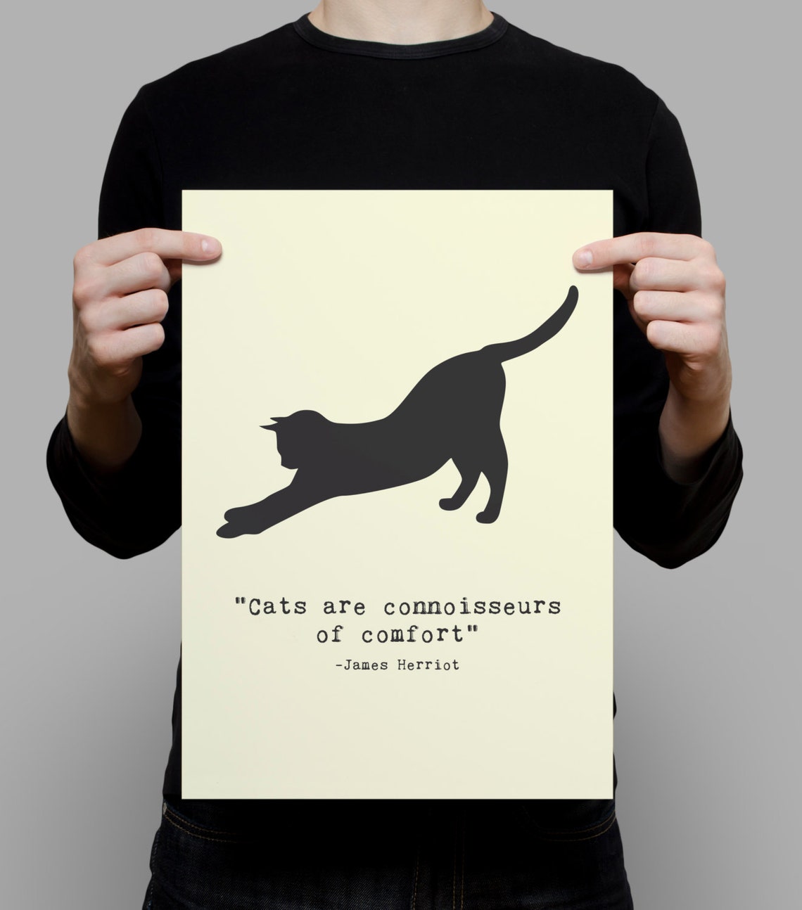 CAT QUOTE POSTER Yellow Cat Art Print Gift for Cat Lover Cat Wall Art ...