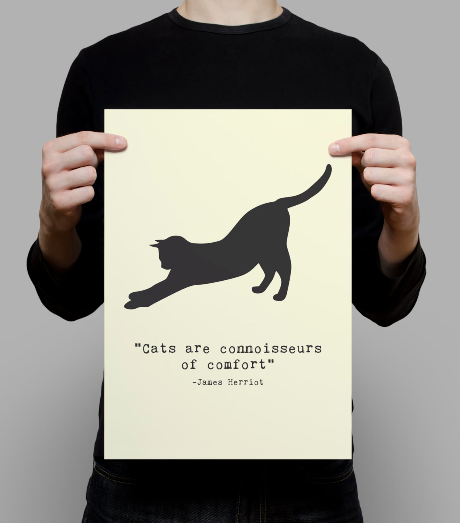 CAT QUOTE POSTER Yellow Cat Art Print Gift for Cat Lover Cat Wall Art ...