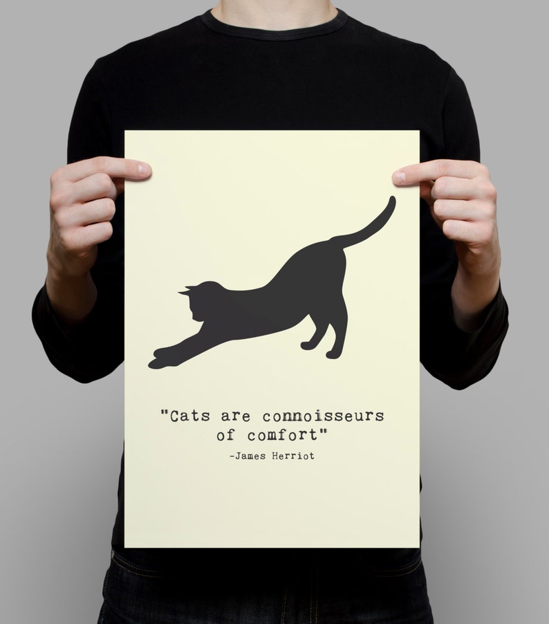 CAT QUOTE POSTER Yellow Cat Art Print Gift for Cat Lover Cat Wall Art ...