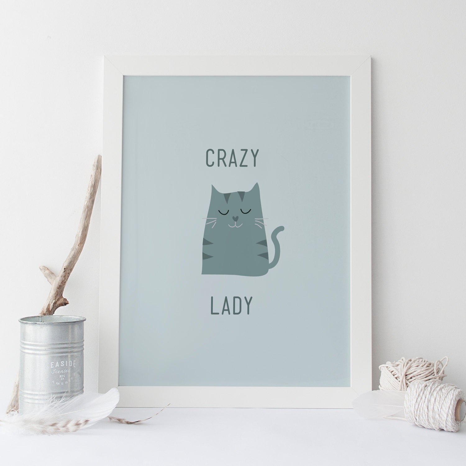 CRAZY CAT LADY Cat Poster High Quality Cat Print Cute Baby Blue Poster ...