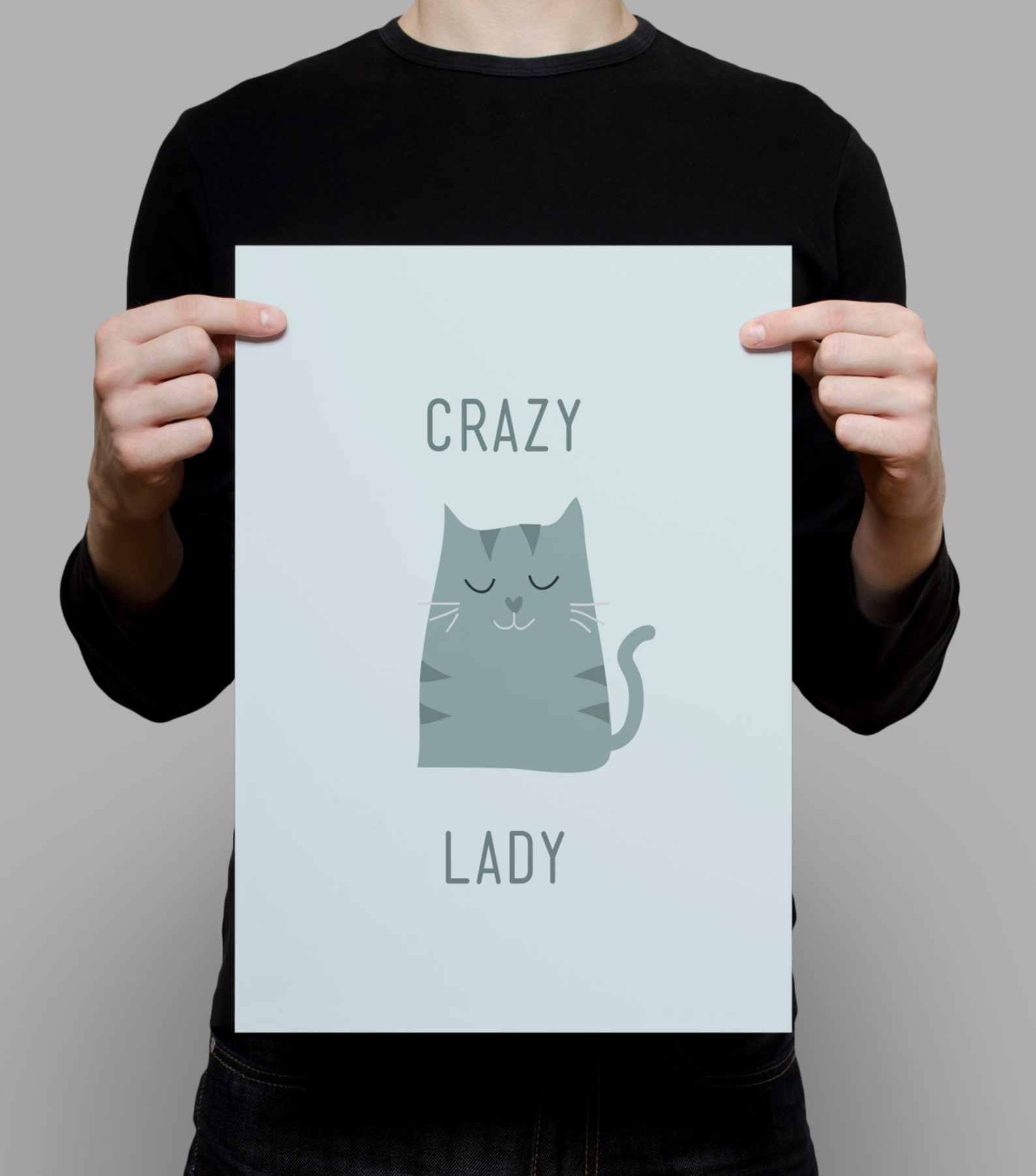 CRAZY CAT LADY Cat Poster High Quality Cat Print Cute Baby Blue Poster ...