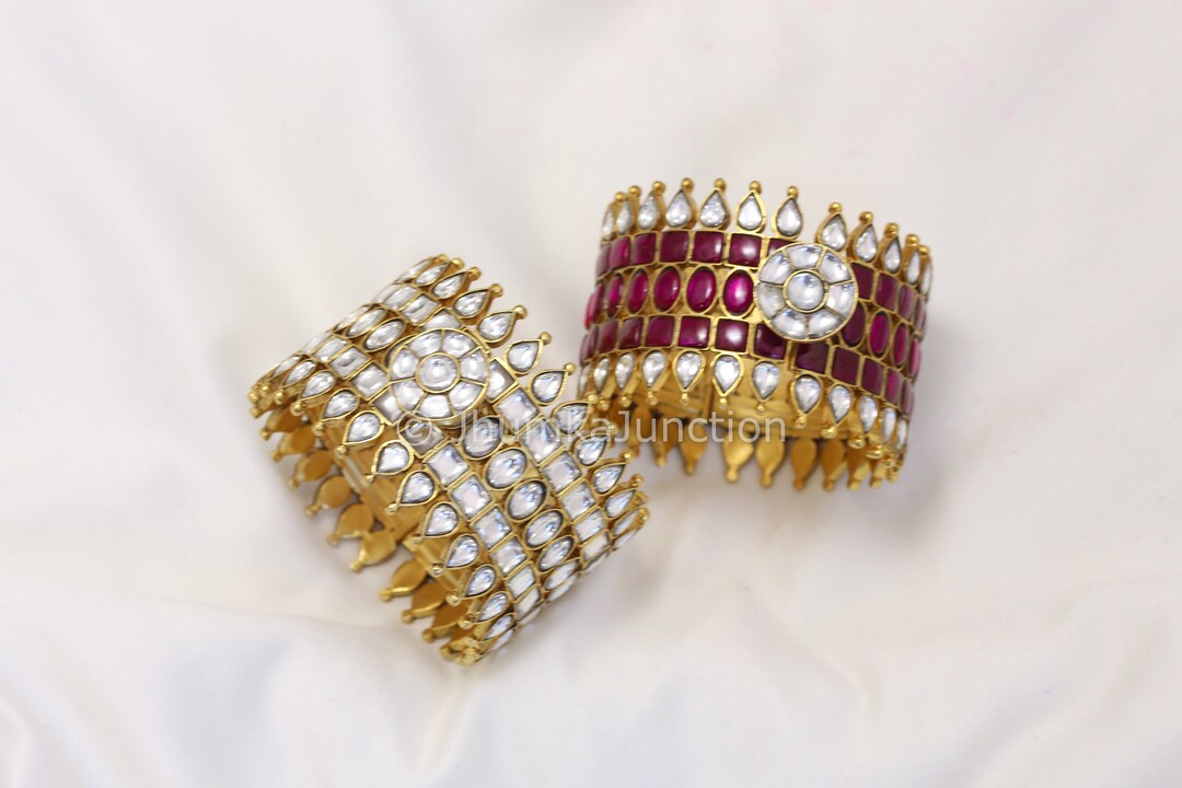 Ethnic Kundan Ruby Polki Bangles, Openable Gold Plated Bangles, Jadau Jadtar Kundan Bangle Set ...