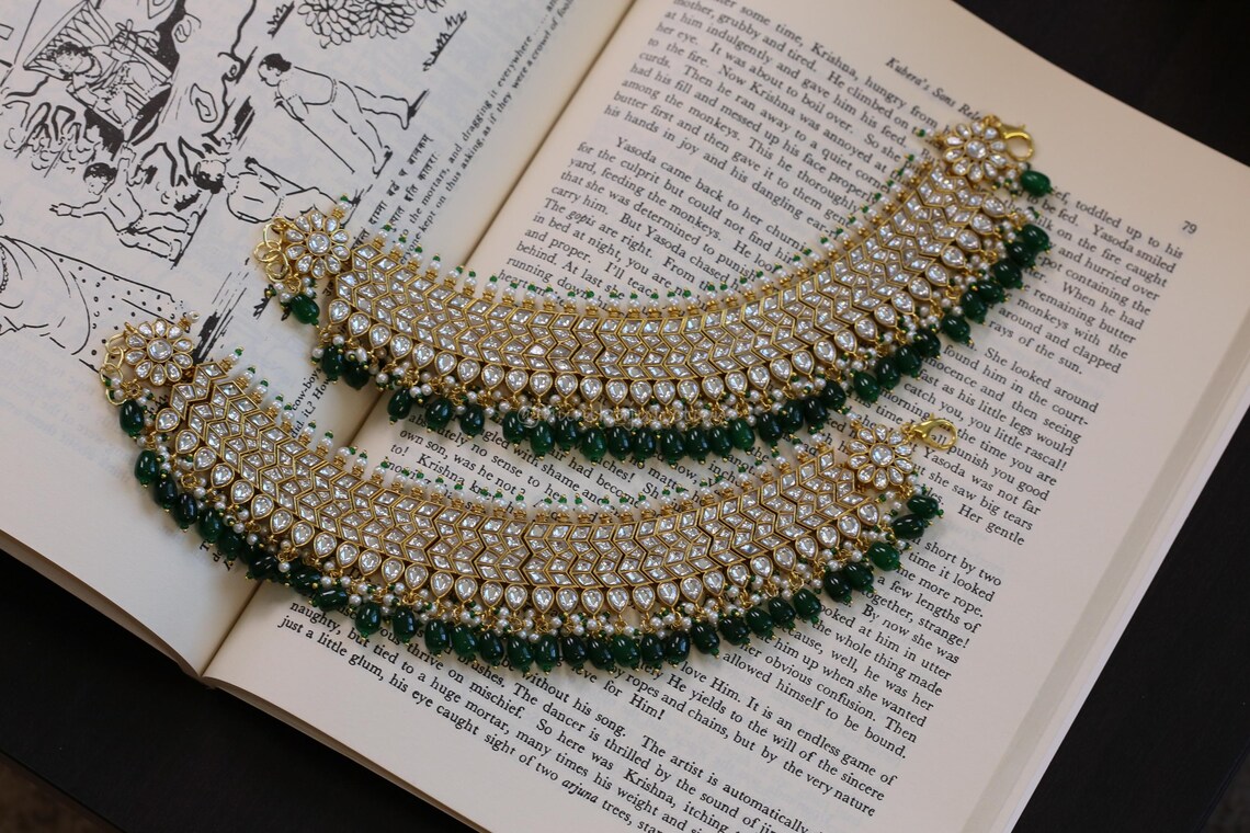 Kundan Payal Anklet, Wedding Payal, 1 Pair Statement Anklets, Gold Tone ...