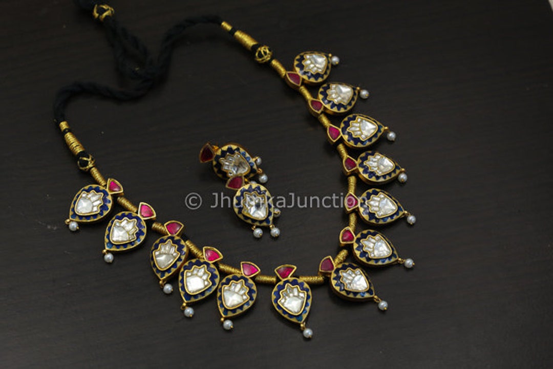 Kundan Necklace Set, Meenakari Hasli, Rajputi Jewelry - Etsy