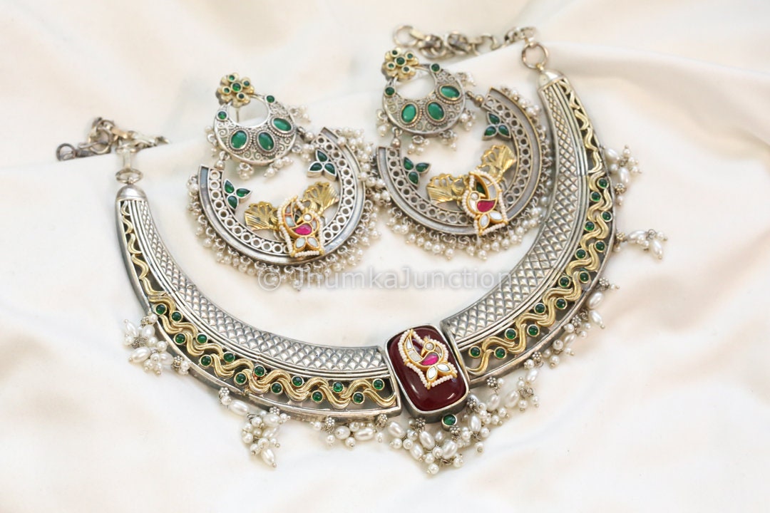 Designer Hasli Necklace, Jadau Fusion Hasli Hand Made Necklace, German ...