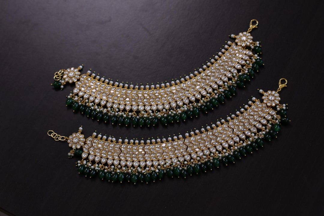 Kundan Payal Anklet, Wedding Payal, 1 Pair Statement Anklets, Gold Tone ...