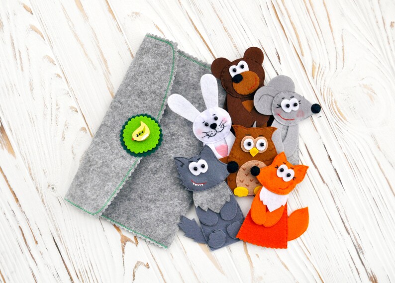 Woodland Animals Felt Finger Puppets Fox Wolf Mouse Bear Owl Hare Set ...