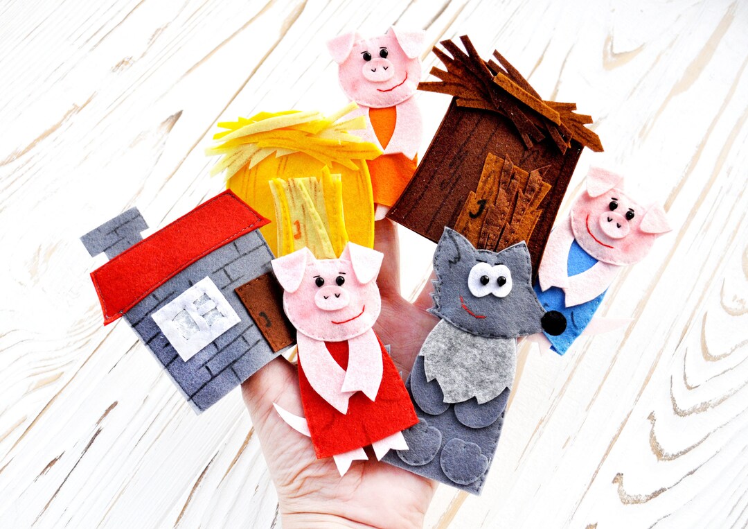 Three Little Pigs and the Big Bad Wolf. Finger Puppets Sets. Felt ...