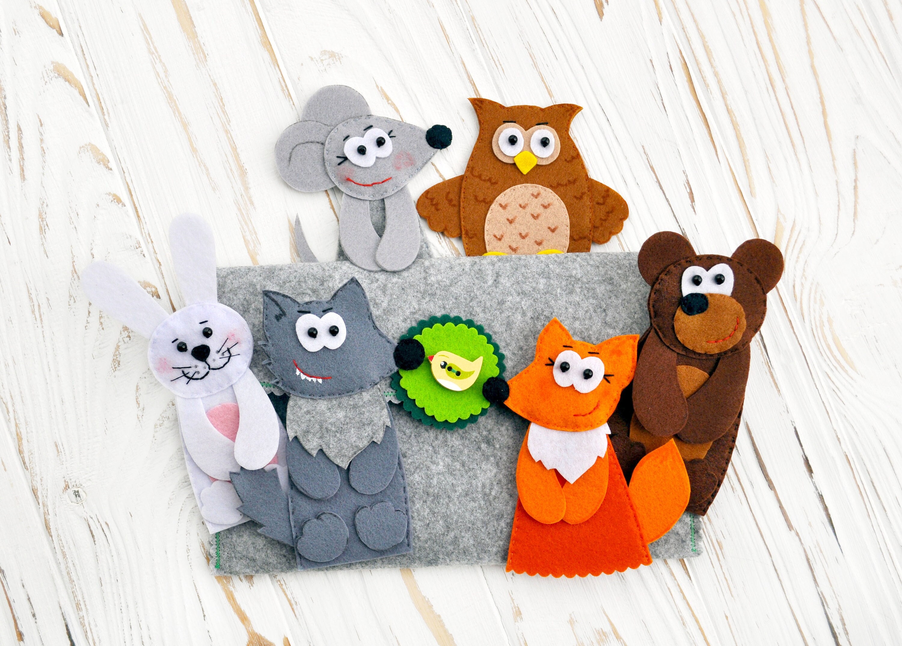 Woodland Animals Felt Finger Puppets Fox Wolf Mouse Bear Owl Hare Set ...