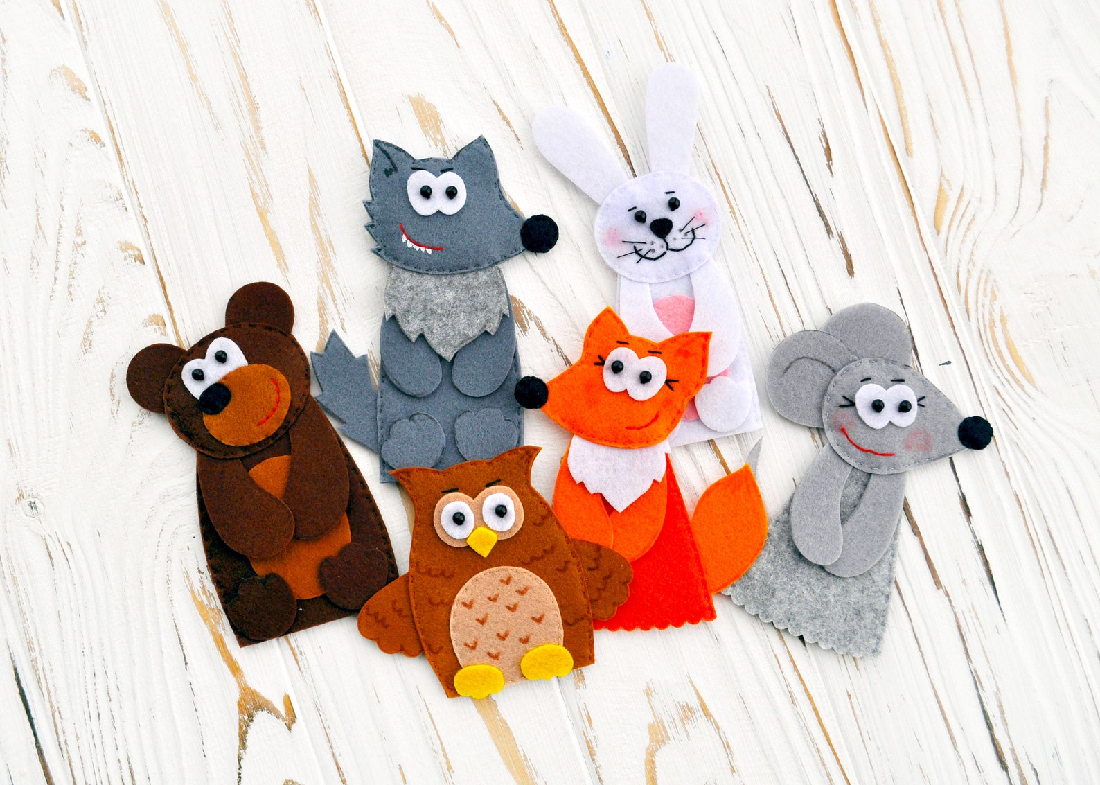 Woodland Animals Felt Finger Puppets Fox Wolf Mouse Bear Owl Hare Set ...