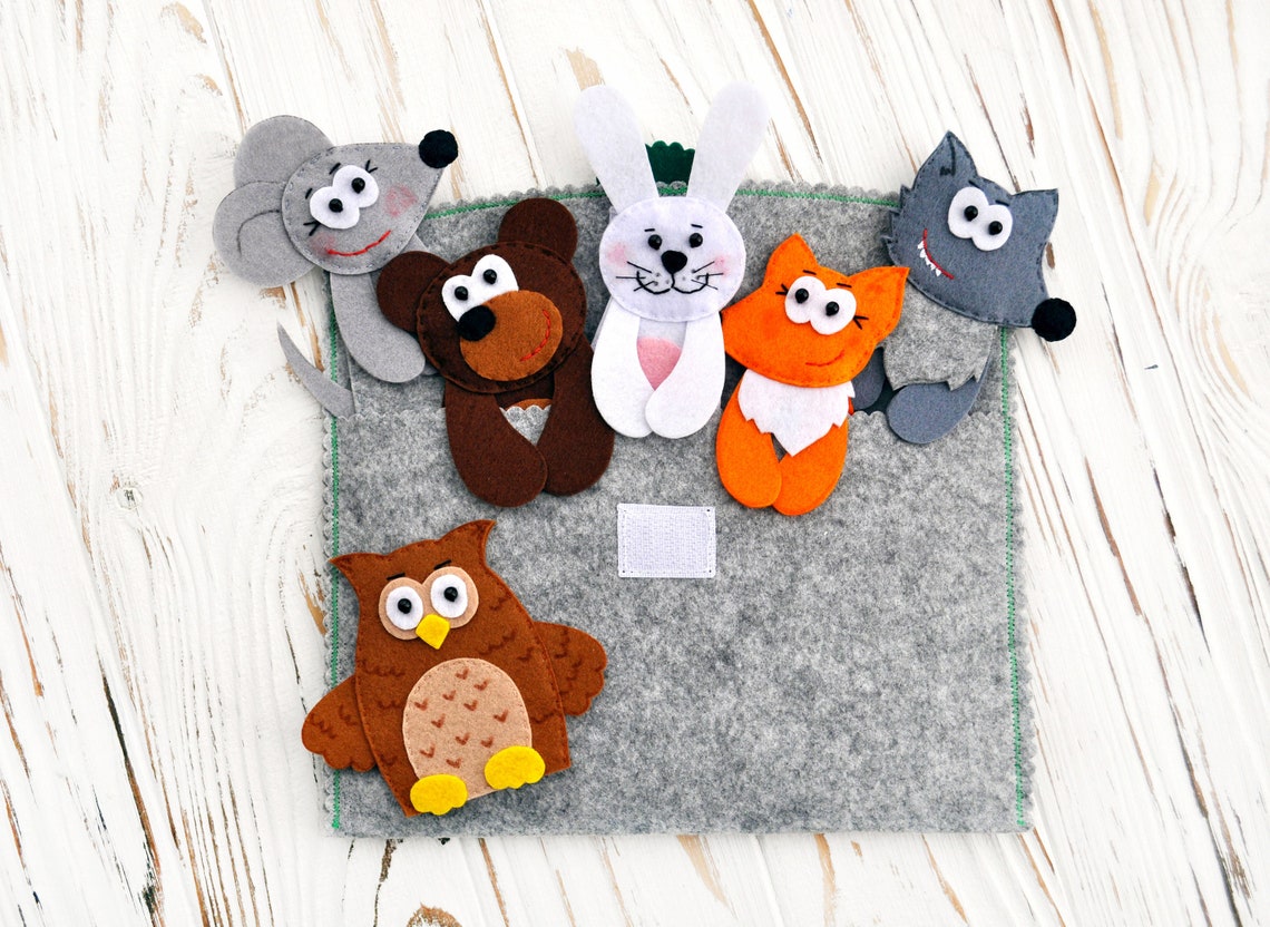 Woodland Animals Felt Finger Puppets Fox Wolf Mouse Bear Owl Hare Set ...
