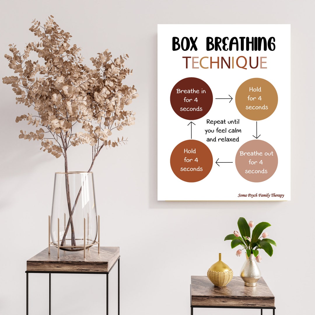 Box Breathing Poster | Counseling Office Decor | Printable for Therapy ...