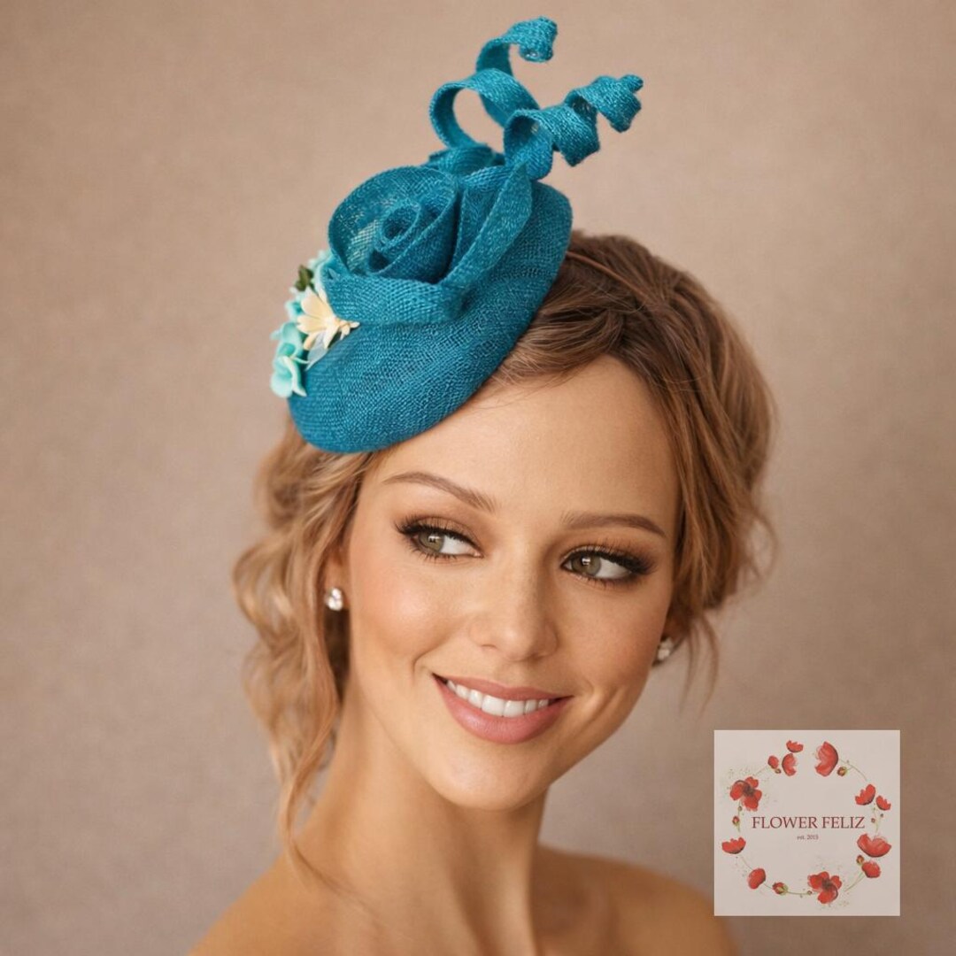 Teal Pillbox Fascinator – Elegant Floral Headpiece for Weddings and ...