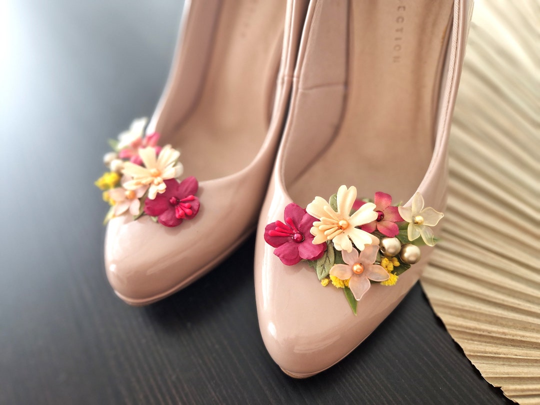 PINK Flower Shoe Clips • Rustic Wedding Accessories • Bridal Floral ...