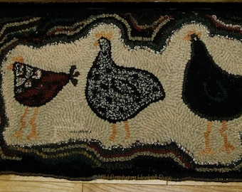 Primitive Hooked Rug Hooking Pattern Yellowware Crows not the Rug ...