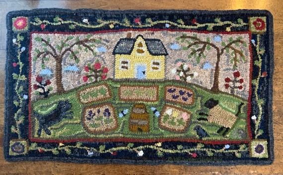 Primitive Hooked Rug Hooking Pattern the Carefree Garden not - Etsy