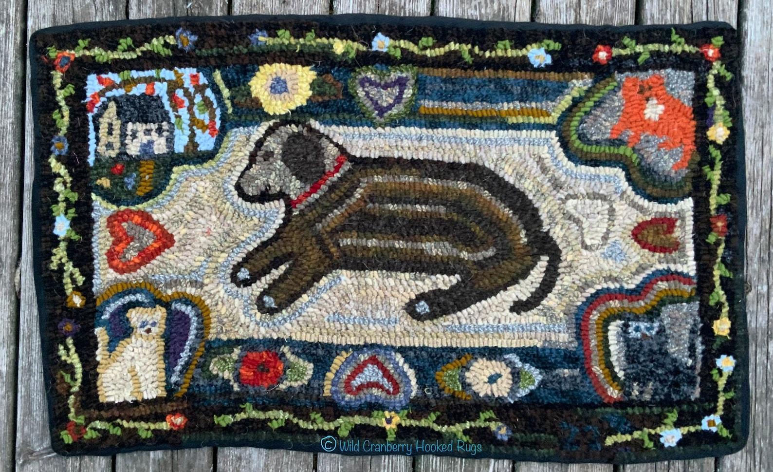 Primitive Hooked Rug Hooking Pattern Dog Cats Antique Style (not the ...